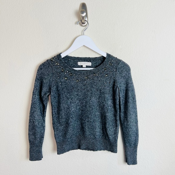 LOFT | Sweaters | Loft Petites Grey Wool Gem Rhinestone Embellished ...